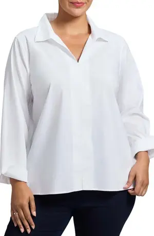 Foxcroft Agnes Non-iron Smocked Cuff Blouse - White