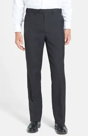 Berle Self Sizer Waist Plain Weave Flat Front Trousers - Black