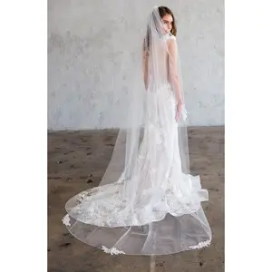 Brides & Hairpins Lace Trim Chapel Veil - Ivory