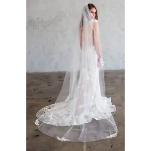 Brides & Hairpins Lace Trim Chapel Veil - Ivory