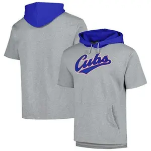 Mitchell & Ness Chicago Cubs Postgame Short Sleeve Pullover Hoodie - Heather Gray