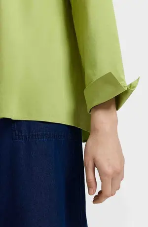 Foxcroft Agnes Split Cuff Popover Blouse - Celery