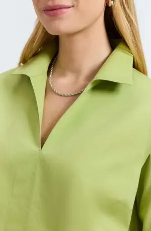Foxcroft Agnes Split Cuff Popover Blouse - Celery