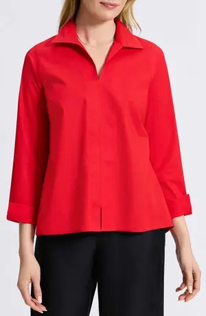 Foxcroft Agnes Split Cuff Popover Blouse - Simply Red