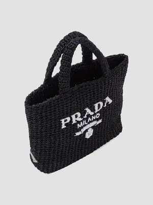 Prada Raffia Tote Bag - Black