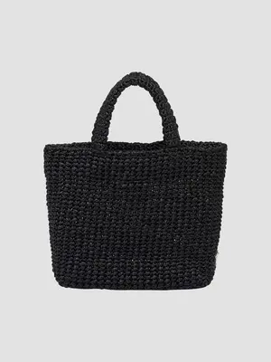 Prada Raffia Tote Bag - Black