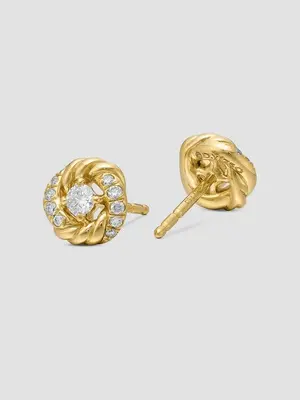 David Yurman Petite Infinity Stud Earrings In 18k Yellow With Diamonds, 7.8mm