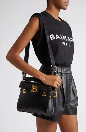 Balmain B-buzz 23 Monogram Leather Top Handle Bag - 0pa Black