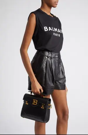 Balmain B-buzz 23 Monogram Leather Top Handle Bag - 0pa Black