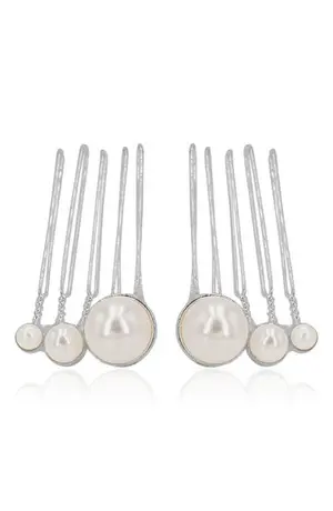 Brides & Hairpins Feya Imitation Pearl Hair Combs - Silver