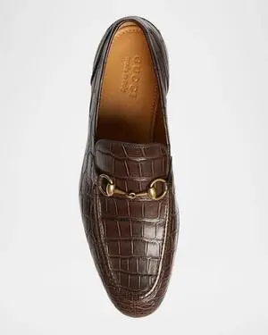 Gucci Jordaan Crocodile Loafers - Cocoa