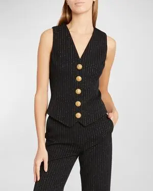 Balmain Lurex Striped Vest Top - Blackgold