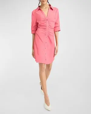 Cinq À Sept Elina Ruched Button-front Mini Dress Black