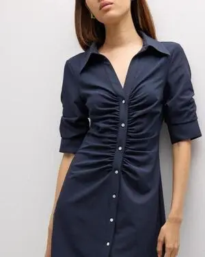 Cinq À Sept Elina Ruched Button-front Mini Dress - Navy