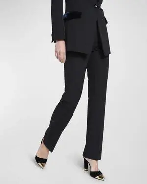 Giorgio Armani Wool Tuxedo Pants With Velvet Details - Navy