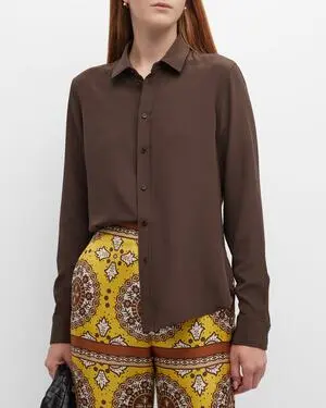 NILI LOTAN Gaia Silk Button-front Shirt - Espresso