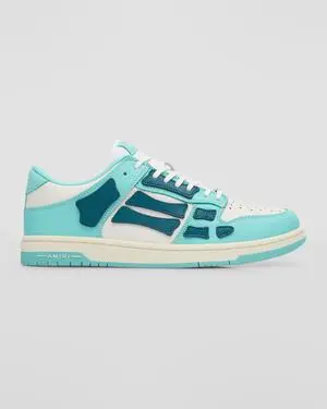 Amiri Men's Skeleton Denim Leather Low-top Sneakers - Slate Blue