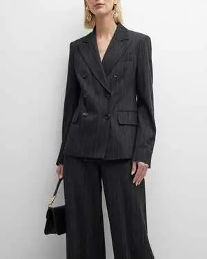 Max Mara Ofride Pinstripe Double-breasted Blazer - Dark Grey