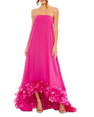 Mac Duggal Strapless Flared Gown With Feather Hem - Fuchsia