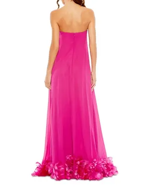 Mac Duggal Strapless Flared Gown With Feather Hem - Fuchsia