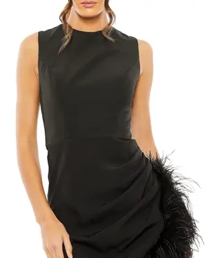 Mac Duggal Feather Trim Asymmetric Dress
