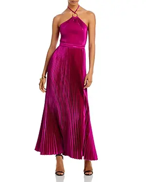 L'Idee Cheri Pleated Halter Gown In Magenta - 67% Off | Editorialist