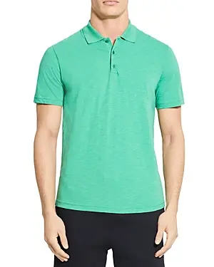 Theory Bron Polo In Cosmos Slub Cotton Jade Green