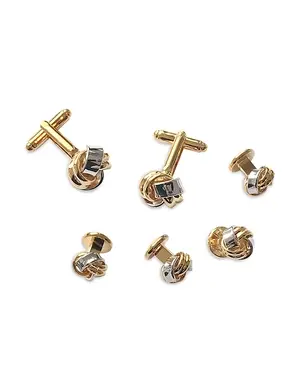LINK UP Classic Knot Silver & Gold Tone Rhodium Plated Stud & Cufflink Set - Gold/silver