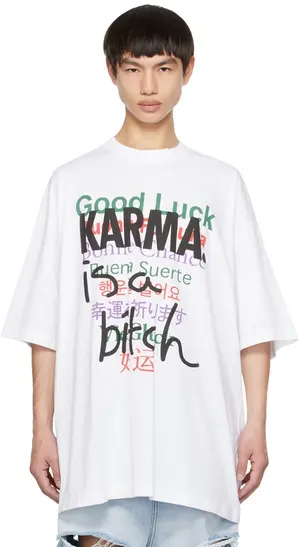 Vetements VETEMENTS White 'Karma Is A Bitch' T-Shirt - White