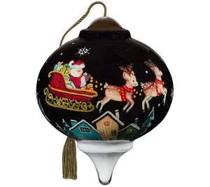 NE'QWA 2.5 Cartoon Santa Flying Above The Town Ornament - One-color