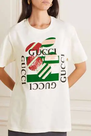 Gucci G-loved Sequin-embellished Printed Cotton-jersey T-shirt
