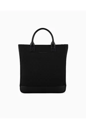 Emporio Armani Nylon Tote Bag With All-over Jacquard Eagle - Black