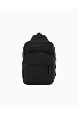 Emporio Armani Nylon Jacquard Eagle One-shoulder Backpack - Black