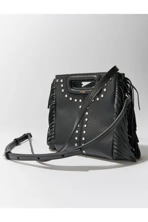 Maje M Mini Leather Bag With Fringes