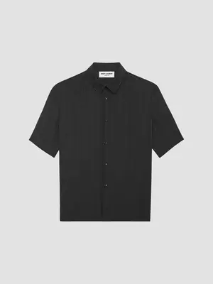 Saint Laurent Shirt In Matte And Shiny Cassandre Striped Silk - Black