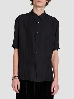 Saint Laurent Shirt In Matte And Shiny Cassandre Striped Silk