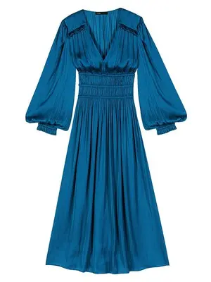 Maje Women's Midi Dress In Ruffled Satin - Pigeon Blue  - Pigeon Blue