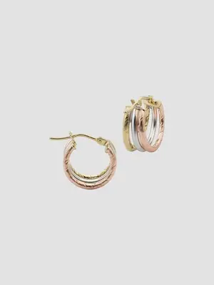 ORADINA 14k Yellow Gold Unity Mini Hoops Multicolor