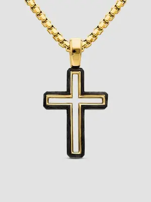 David Yurman Cross Pendant In 18k Yellow Gold, 24mm - Forged Carbon