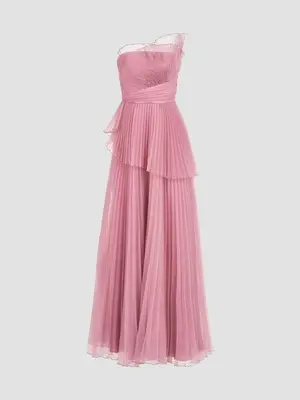 Theia Delphine Pleated One-shoulder Organza Gown - Dusk