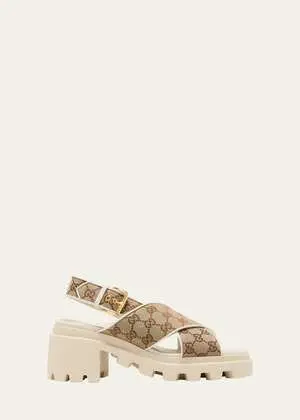Gucci GG Lug Sole Sandals - Beige Ebony