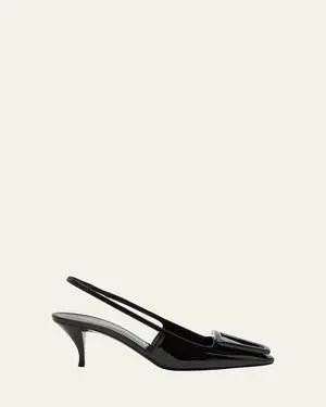Saint Laurent Tom Patent Buckle Slingback Pumps - Nero