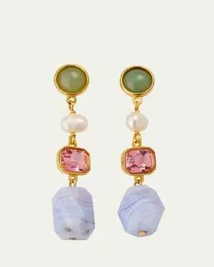 BEN-AMUN 24k Electroplated Gold Mixed-stone Drop Earrings - Blue Agate