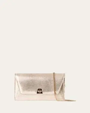 Akris Anouk Metallic Lizard-embossed Crossbody Bag - Stucco Metallic