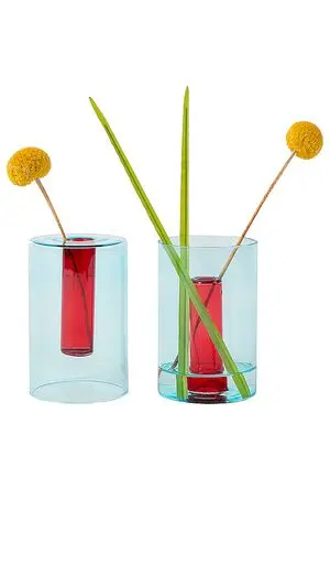 BLOCK Block Design Small Reversible Glass Vase In Green. Blue & Red