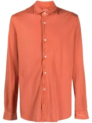 Fedeli Chambray Spread-collar Cotton Shirt - Orange