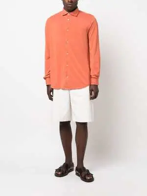 Fedeli Chambray Spread-collar Cotton Shirt - Orange