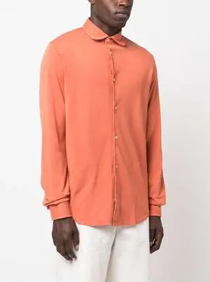 Fedeli Chambray Spread-collar Cotton Shirt - Orange
