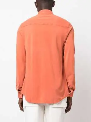 Fedeli Chambray Spread-collar Cotton Shirt - Orange