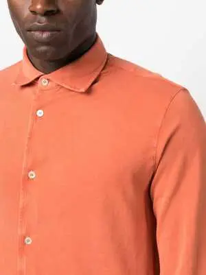 Fedeli Chambray Spread-collar Cotton Shirt - Orange